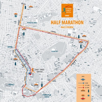 Athens Half Marathon 2019 race course 21.1k Walk Trail - Attica Region ...